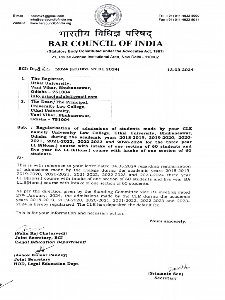 BCI Approval of ULC | PDF | Government | Government Of India