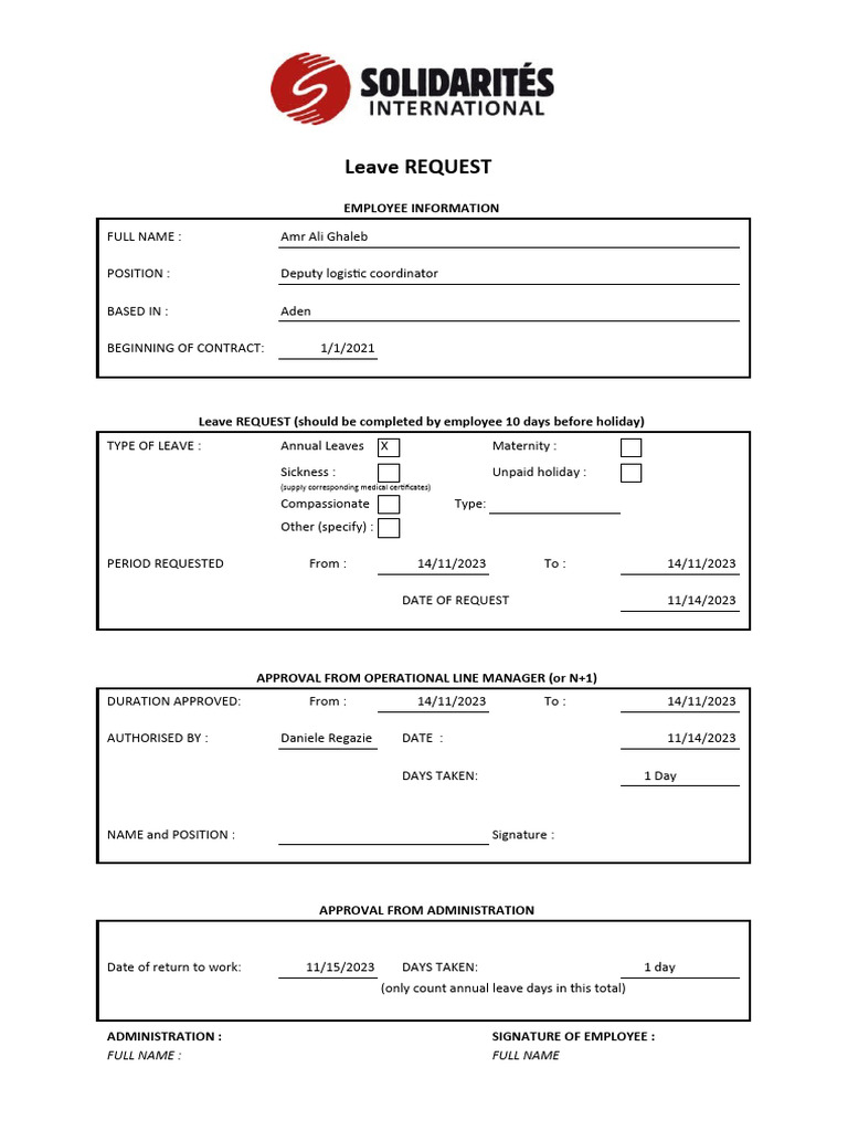 Leave Request Form | PDF