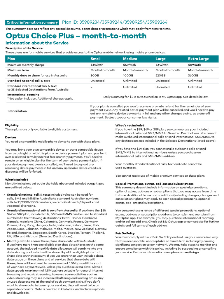 CIS_optus_choice_plus | PDF | Roaming | Credit Card