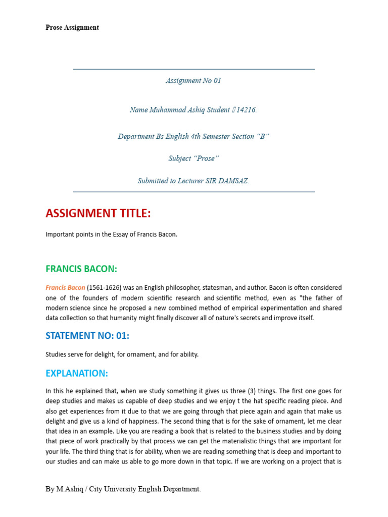 Assignment No 01 Essay Main Points | Download Free PDF | Scientific Method | Francis Bacon