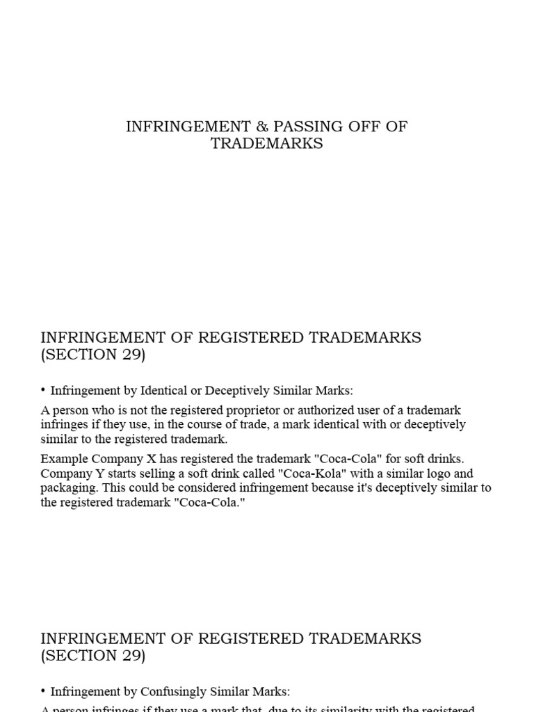 Trademark Infringement & Passing Off Guide | PDF | Trademark ...
