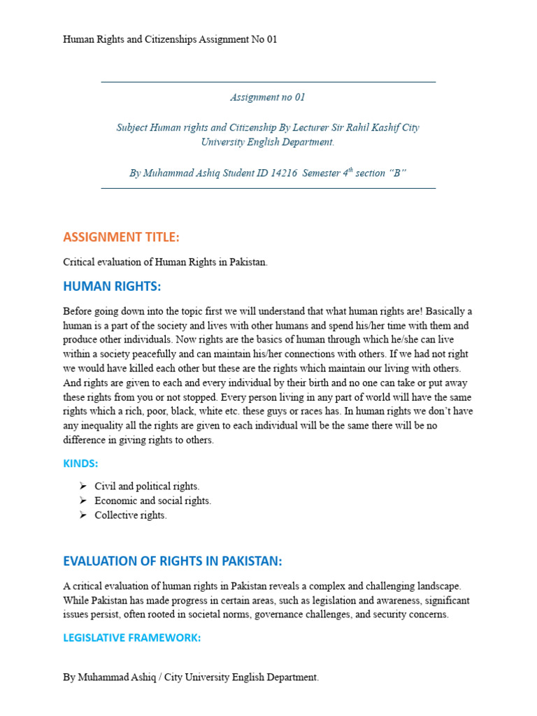 Critical Evaluation of Human Rights in Pakistan | PDF | Human Rights ...