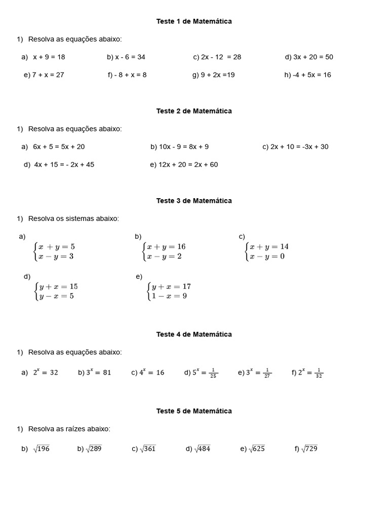 Testes de Matemática Ciep 115 1b - 2022 | PDF