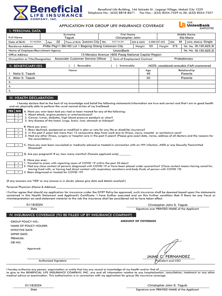 BenLife Application_Form | PDF