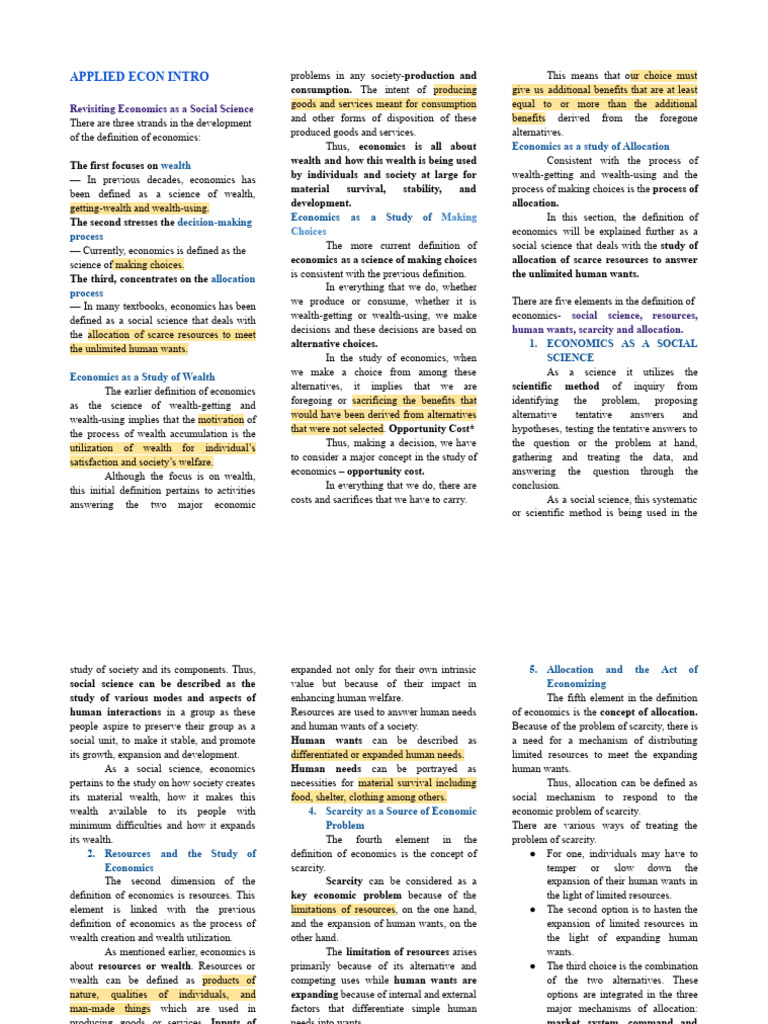 Applied Econ Intro: Revisiting Economics As A Social Science | PDF | Supply (Economics) | Demand