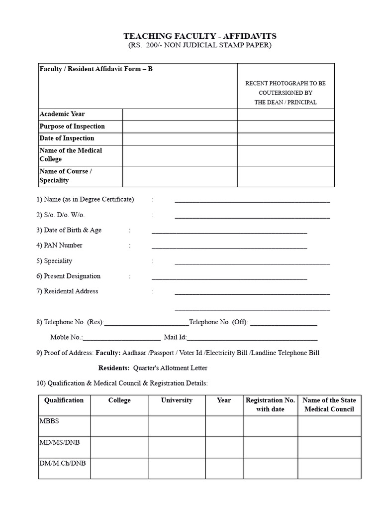 Teaching Faculty Affidavit | PDF | Doctor Of Medicine