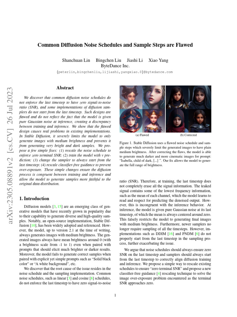 Common Diffusion Noise Schedules and Sample Steps Are Flawed | Download Free PDF | Signal To ...