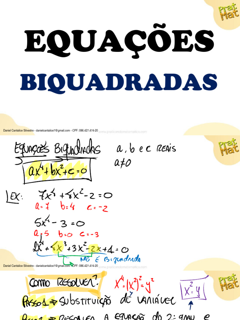 Equações Biquadradas Plataforma Pdf Equações Número Real