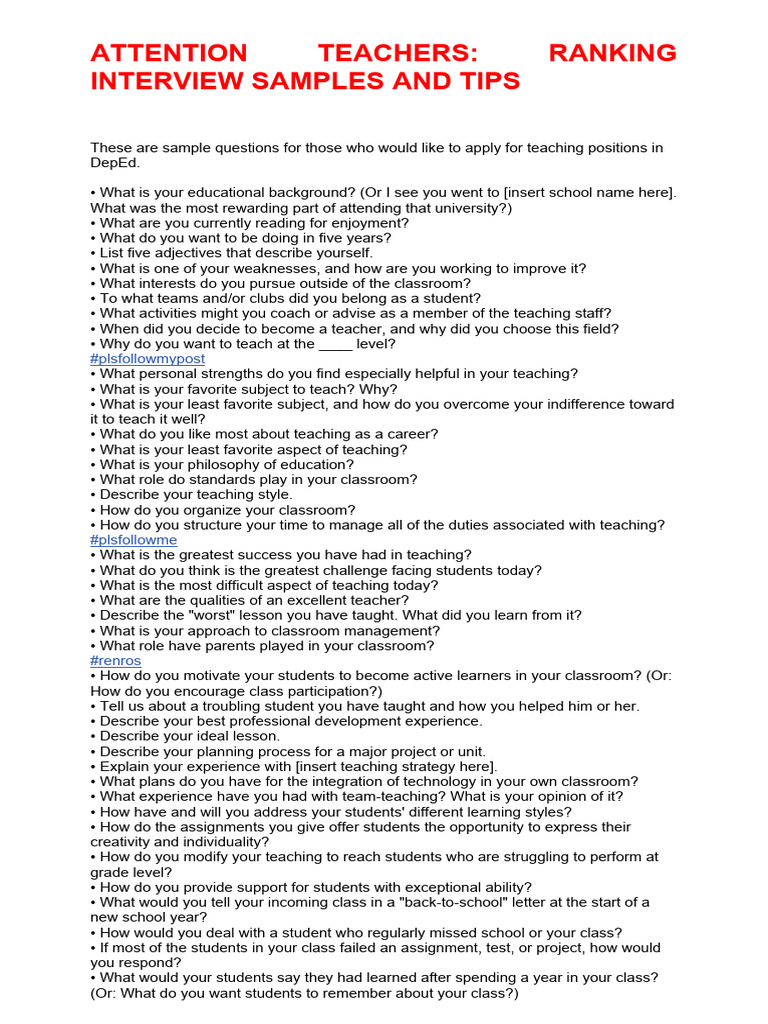 Interview Questions | PDF | Learning | Teachers
