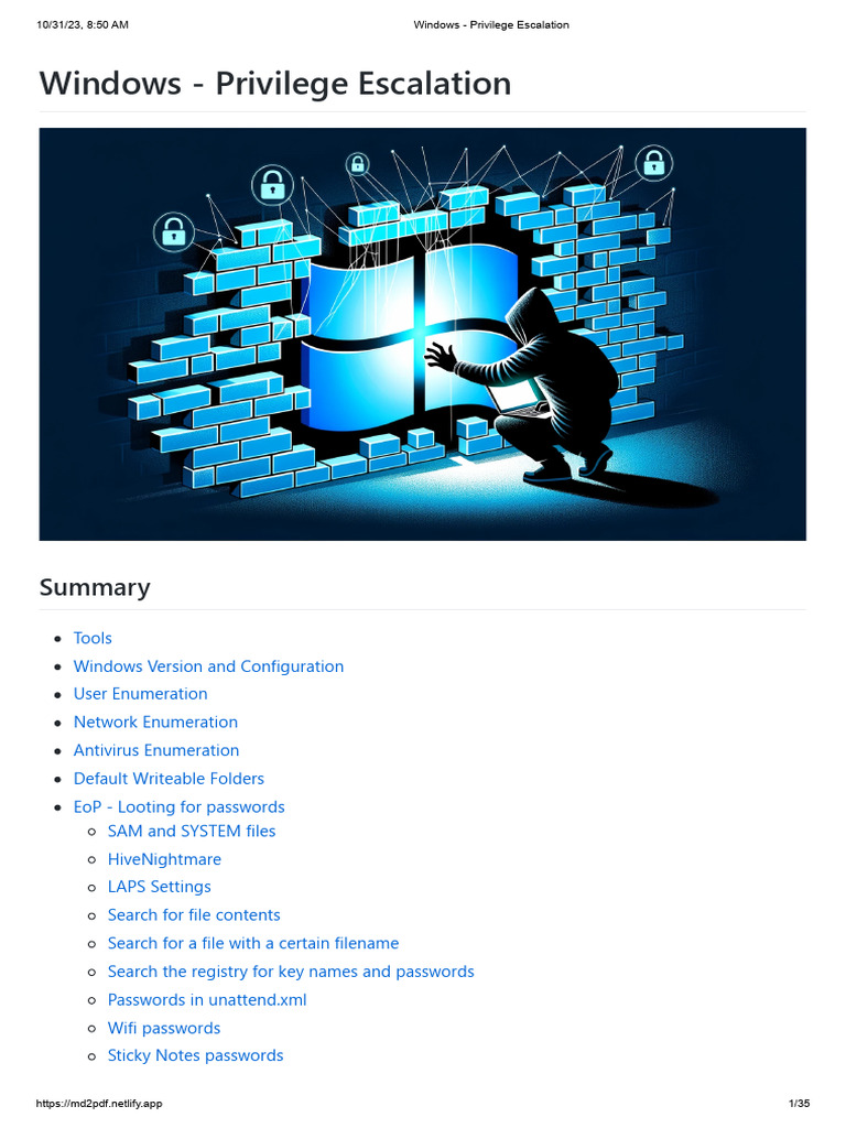 Windows Privilege Escalation | PDF | Windows Registry | Microsoft Windows