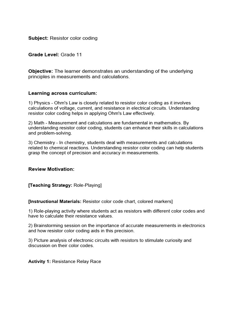 Lesson Plan | PDF | Resistor | Electrical Resistance And Conductance