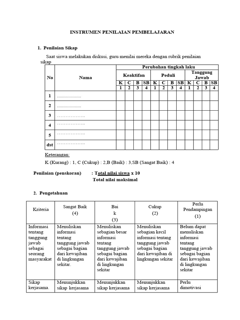 Instrumen Penilaian BINDO L (Miaa) | PDF