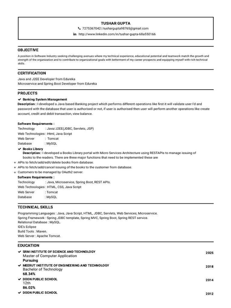 Tushar Gupta | PDF | Spring Framework | Java (Programming Language) Tushar Gupta | PDF | Spring Framework | Java (Programming Language)