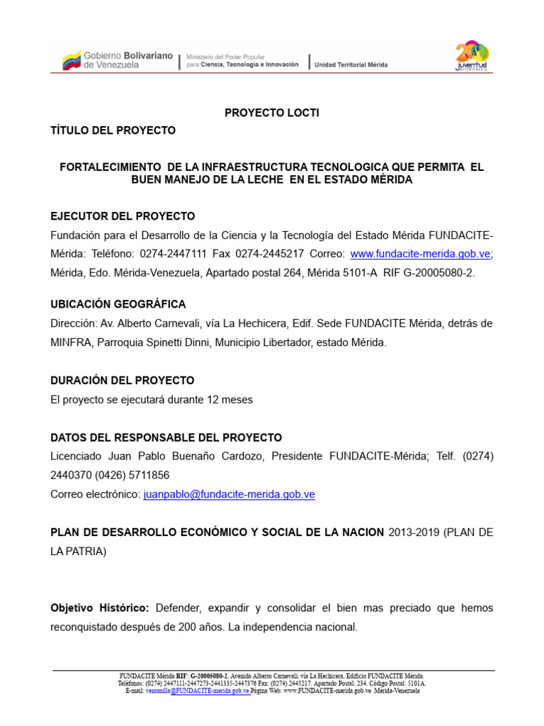 Proyecto LOCTI 2014 LACTEOS | PDF | Innovación | Leche