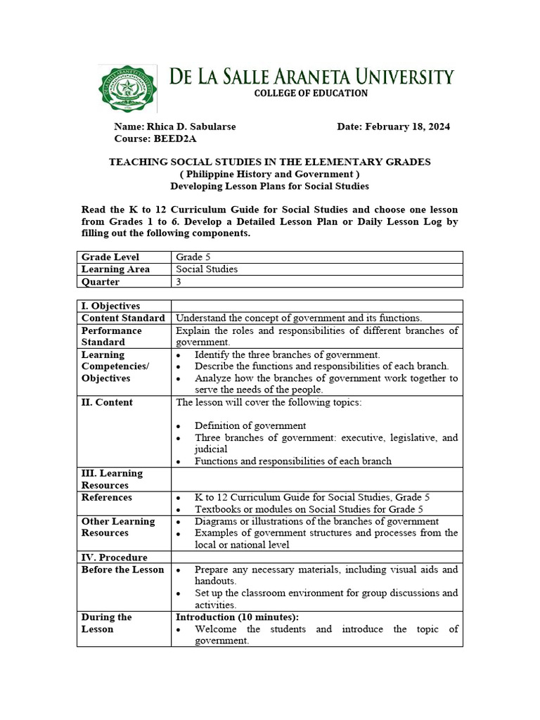 Lesson 8 Developing Lesson Plans For Social Studies Pdf Lesson Plan