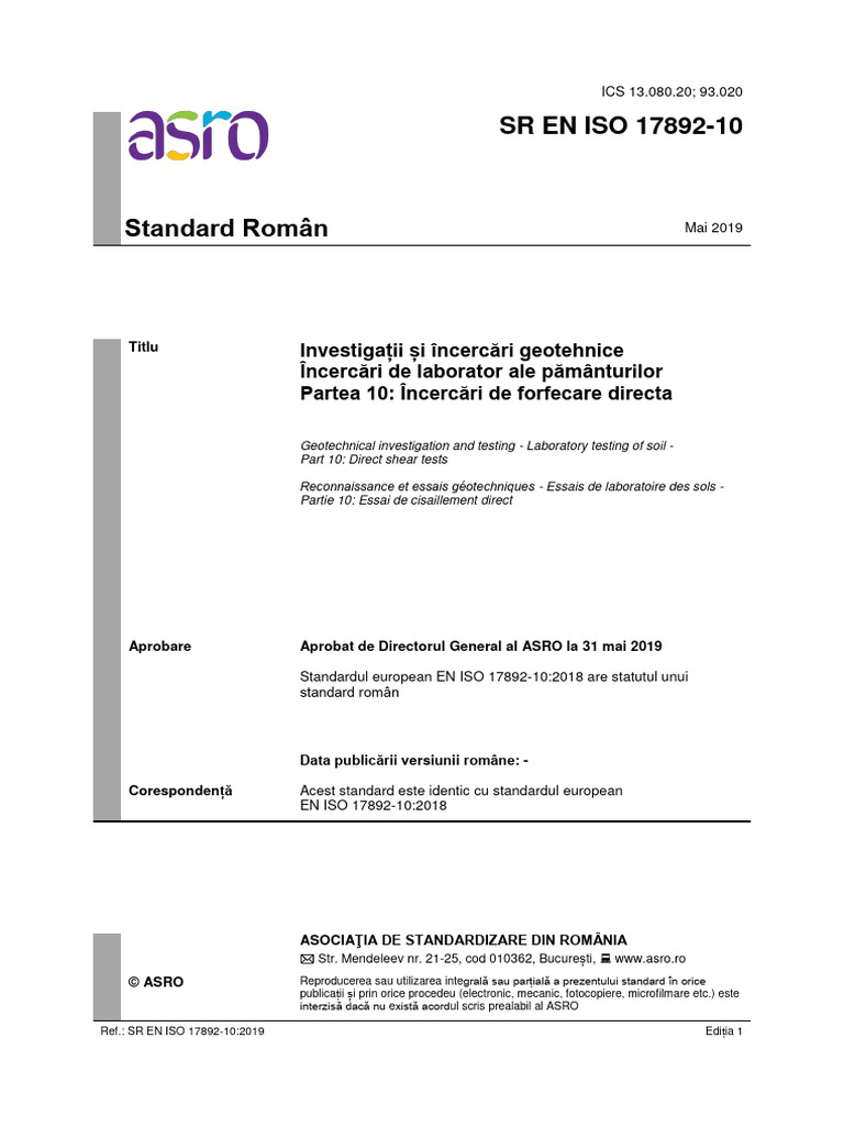 SR EN ISO 17892-10 - 2019 Forfecare Directa | PDF | Extrusion | Stress ...