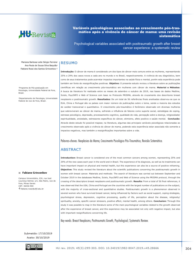 Variáveis Psicológicas Associadas Ao Crescimento Pós Traumático Após A ... Variáveis Psicológicas Associadas Ao Crescimento Pós Traumático Após A ...