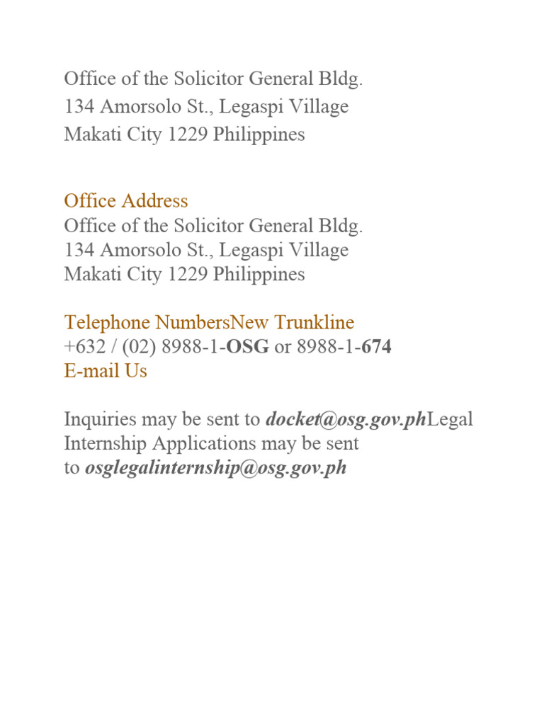 OSG Office Address and Contact Info | PDF