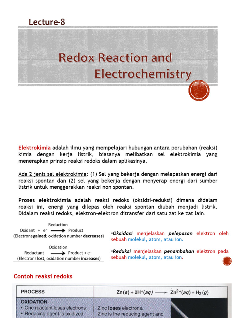 Lecture 8 (Redox Reaction Electrochemistry) | PDF | Metode & Bahan Ajar ...