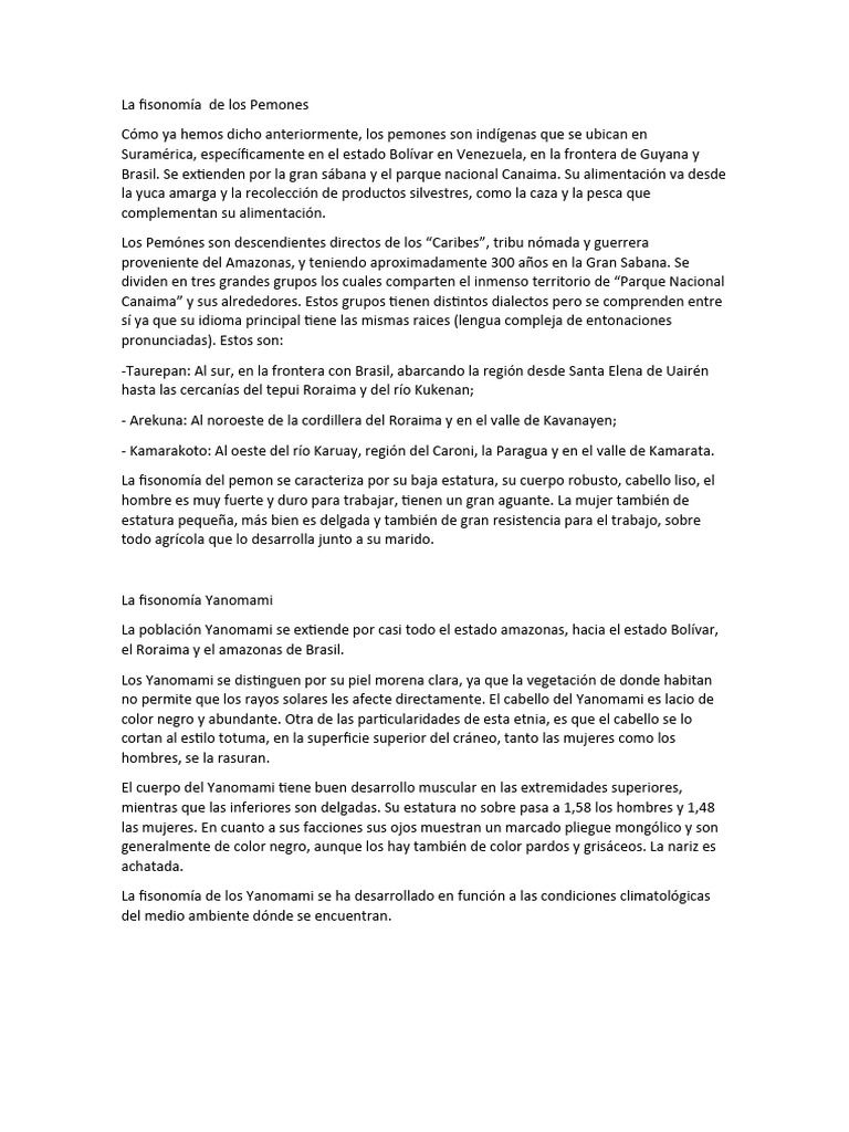 Fisonomía de los Yanomami y Pemones | PDF | Pueblos Indígenas de las ...