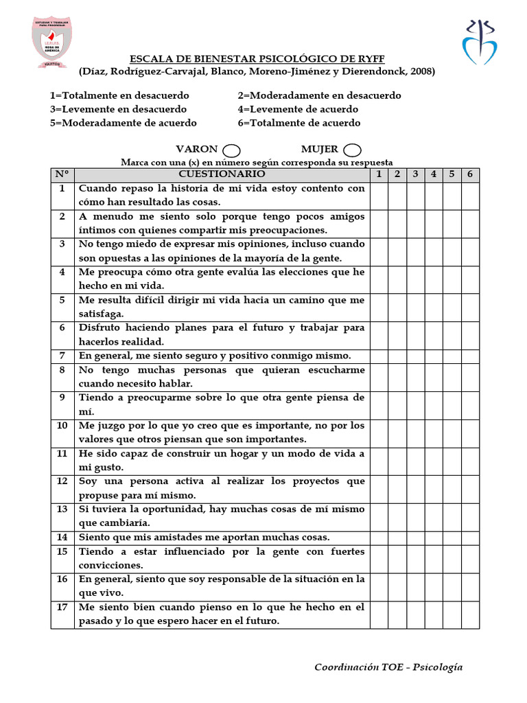 Escala de Bienestar Psicológico de Ryff | PDF | Sicología