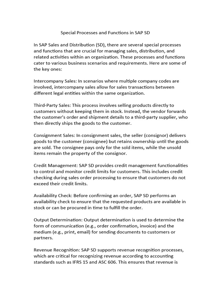 Special Processes and Functions in SAP SD | PDF | Sales | Invoice