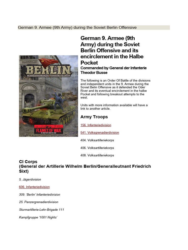 German 9th Army BERLIN | PDF