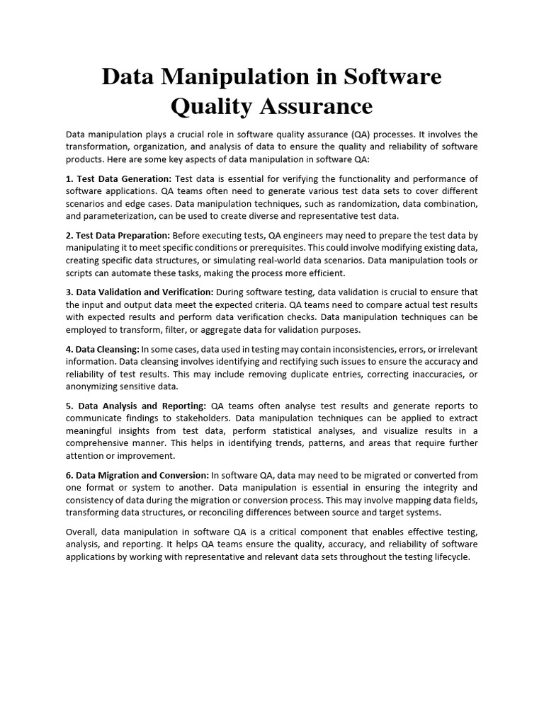 Data Manipulation in Software Quality Assurance | PDF | Software ...