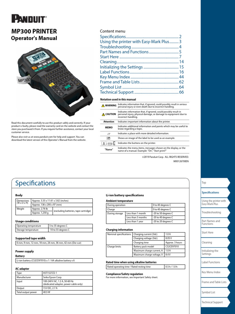 MP300 Printer Operator's Manual | PDF | Printer (Computing) | Power Supply