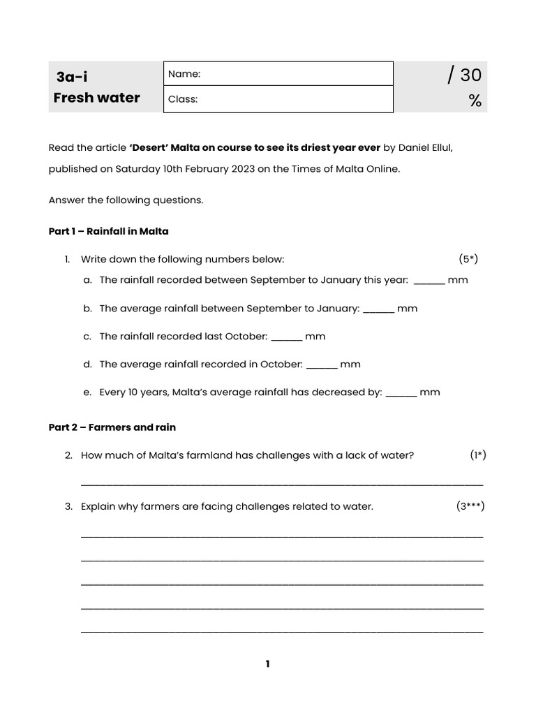 3a-i FRESH WATER_Assessment | PDF | Rain | Malta