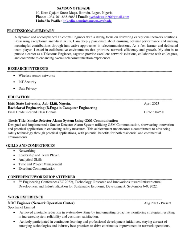 Samson Updated resume.pdf | PDF | Telecommunications | Innovation