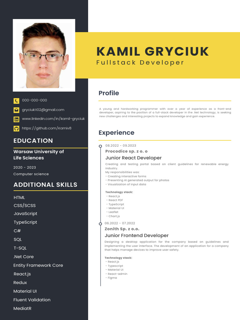 Kamil Gryciuk CV | PDF | User Interface | Entity Framework