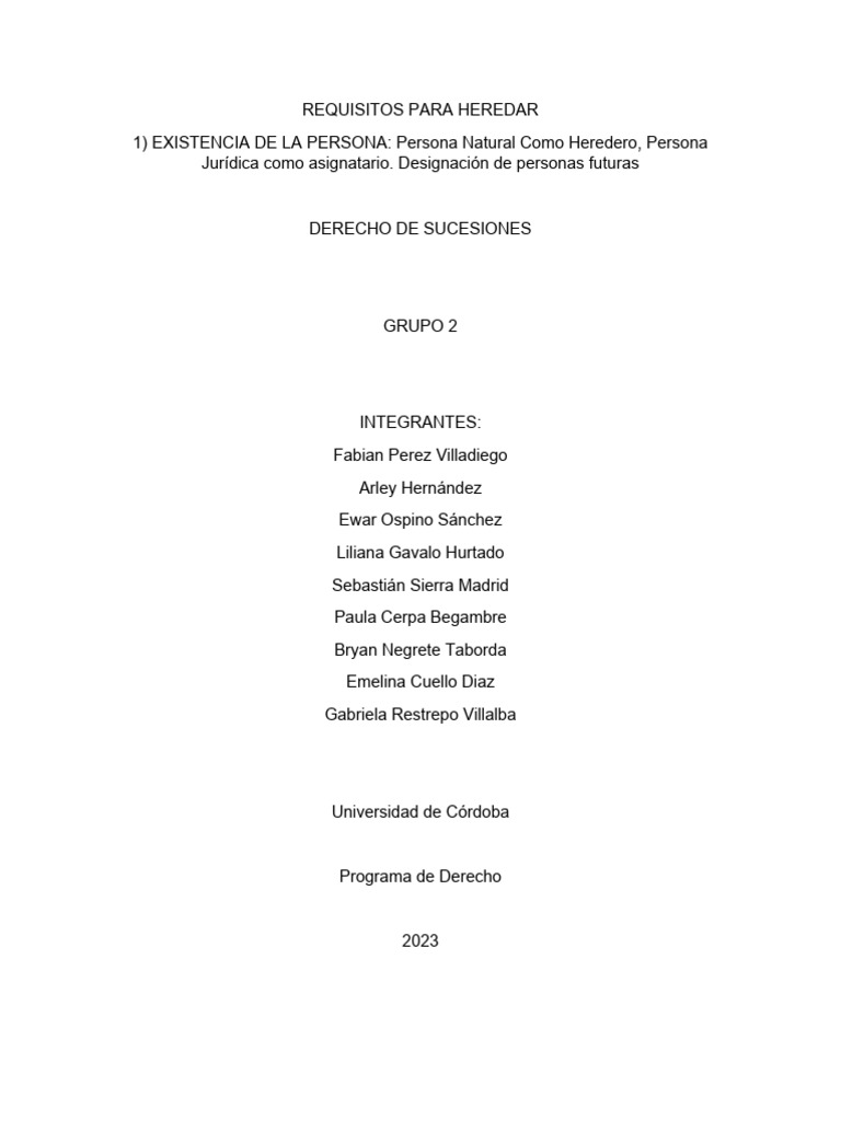 Trabajo de Sucesiones | Descargar gratis PDF | Herencia | Conceptos legales Trabajo de Sucesiones | Descargar gratis PDF | Herencia | Conceptos legales