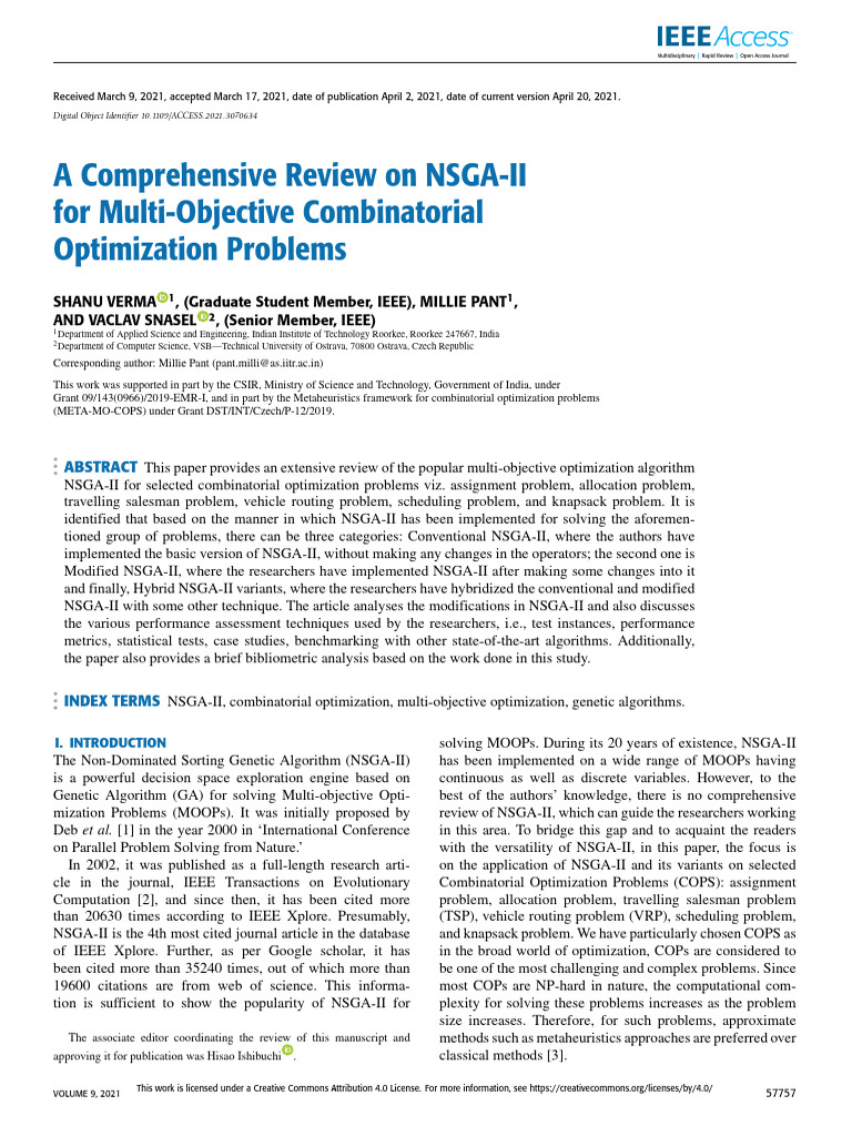 A Comprehensive Review On Nsga Ii For Multi Objective Combinatorial Optimization Problems Pdf