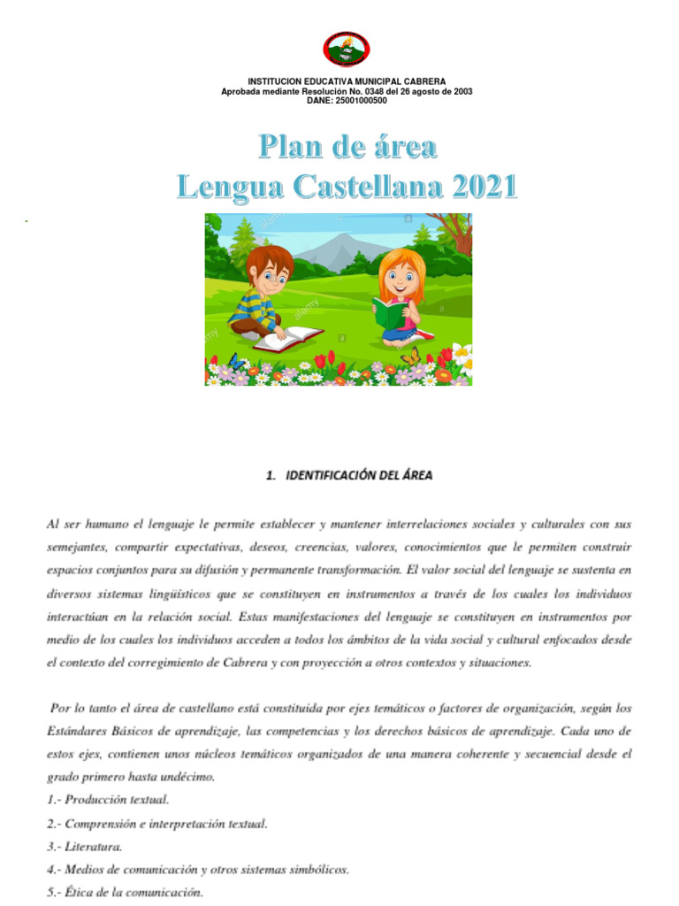 2021 Plan De Area De Castellano Nov Descargar Gratis Pdf