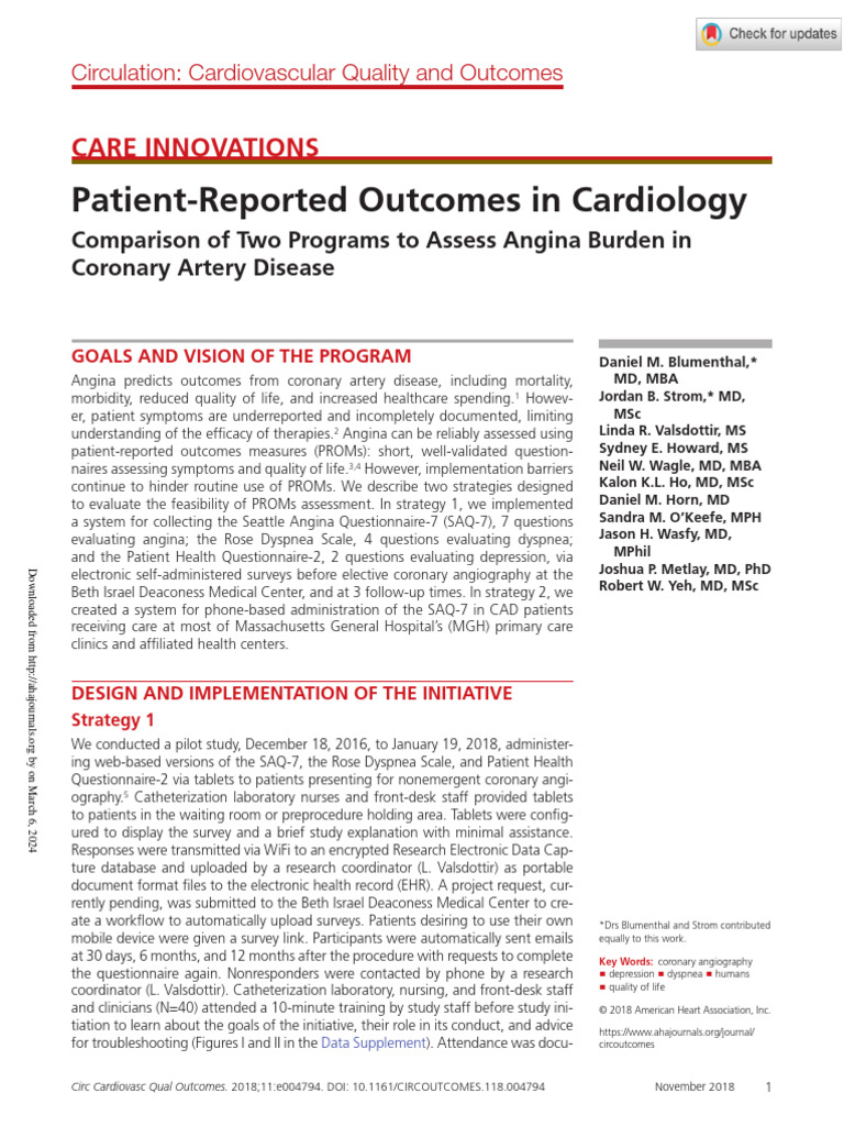 Blumenthal Et Al 2018 Patient Reported Outcomes in Cardiology ...