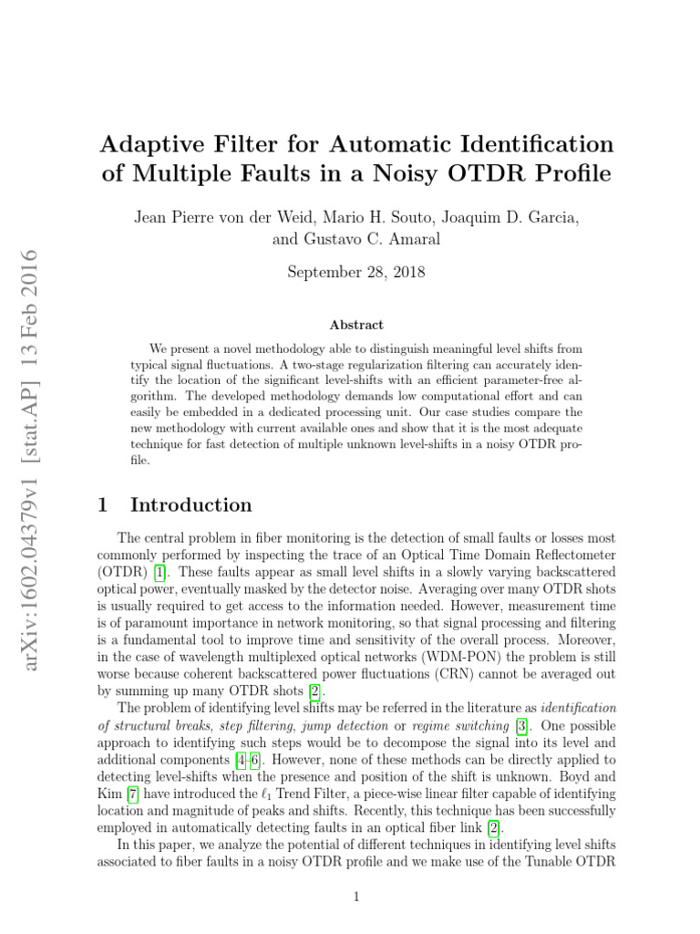 Adaptive Filter For Automatic Identification of Multiple Faults in A Noisy OTDR Profile | PDF ...