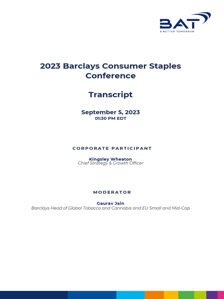 2023 Barclays Consumer Staples Conference Transcript | PDF | Tobacco ...