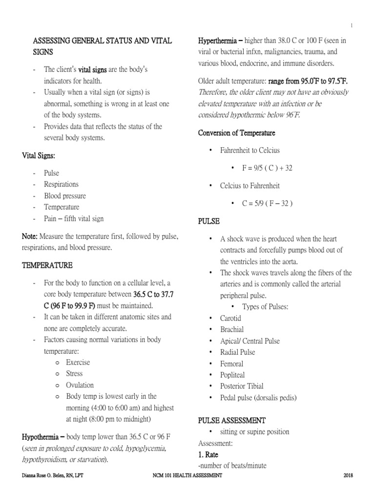 Vital Signs Assessment Guide | PDF | Blood Pressure | Pulse