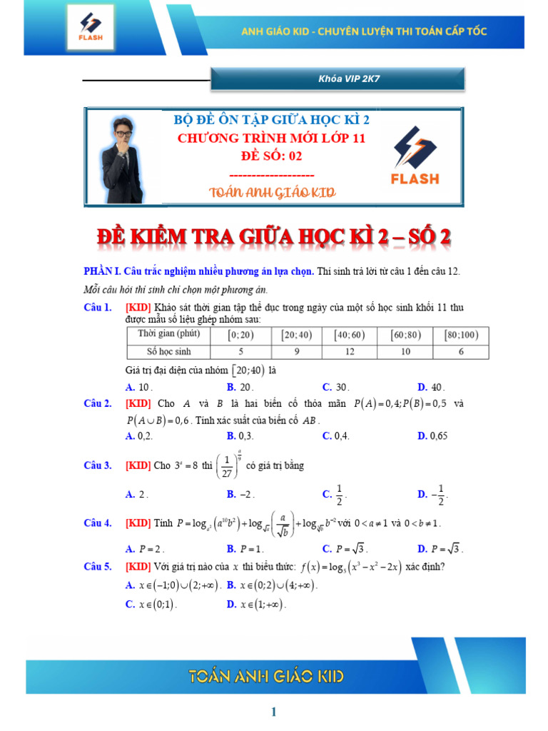 Đề kiểm tra giữa học kì 2 - Số 2 (Đề) (2K7) | PDF