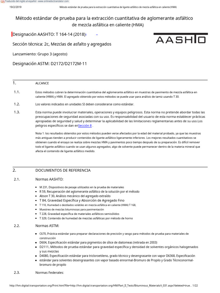 Método AASHTO T 164 para HMA | PDF | Solvente | Agua