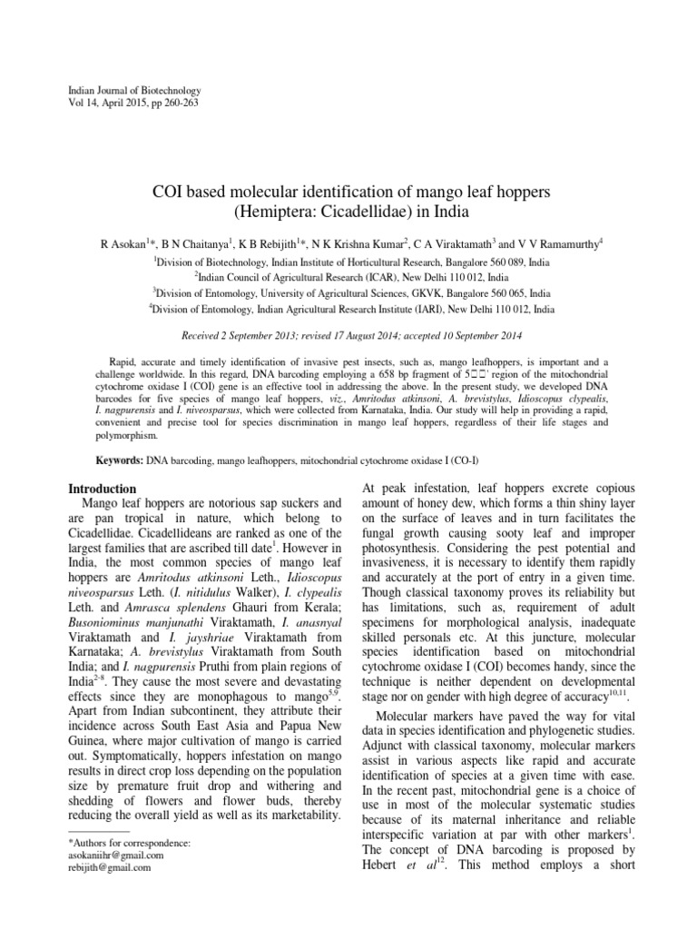 Asokan Et Al 2015 - Coi in India | PDF | Primer (Molecular Biology) | Dna Sequencing