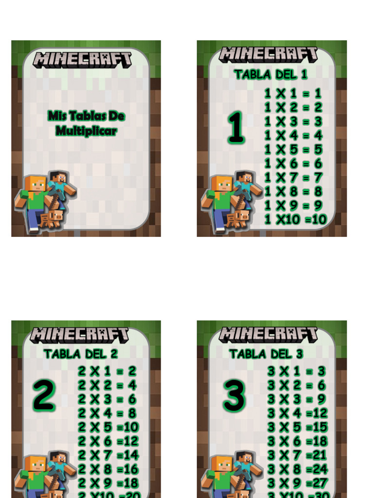 Tablas de Multiplicar Minecraft | PDF Tablas de Multiplicar Minecraft | PDF