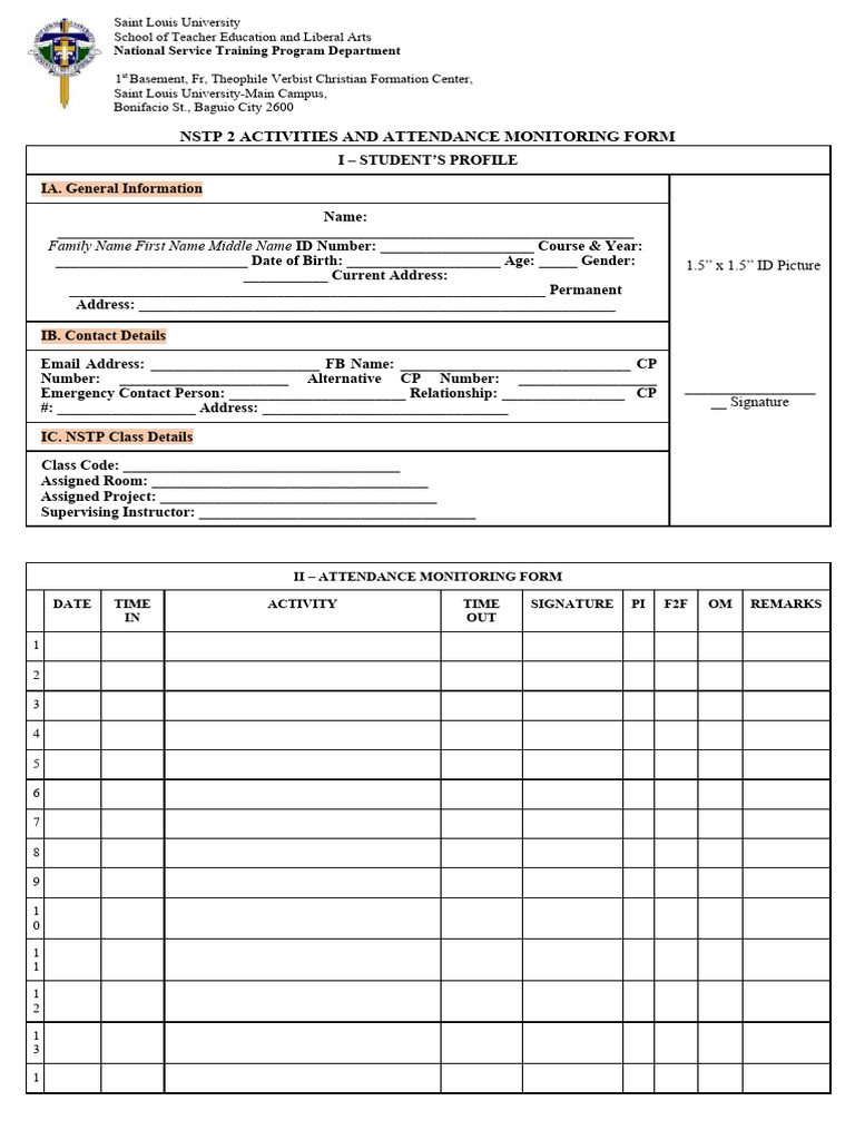 NSTP 2 - Activities and Attendance Monitoring Form | PDF ...