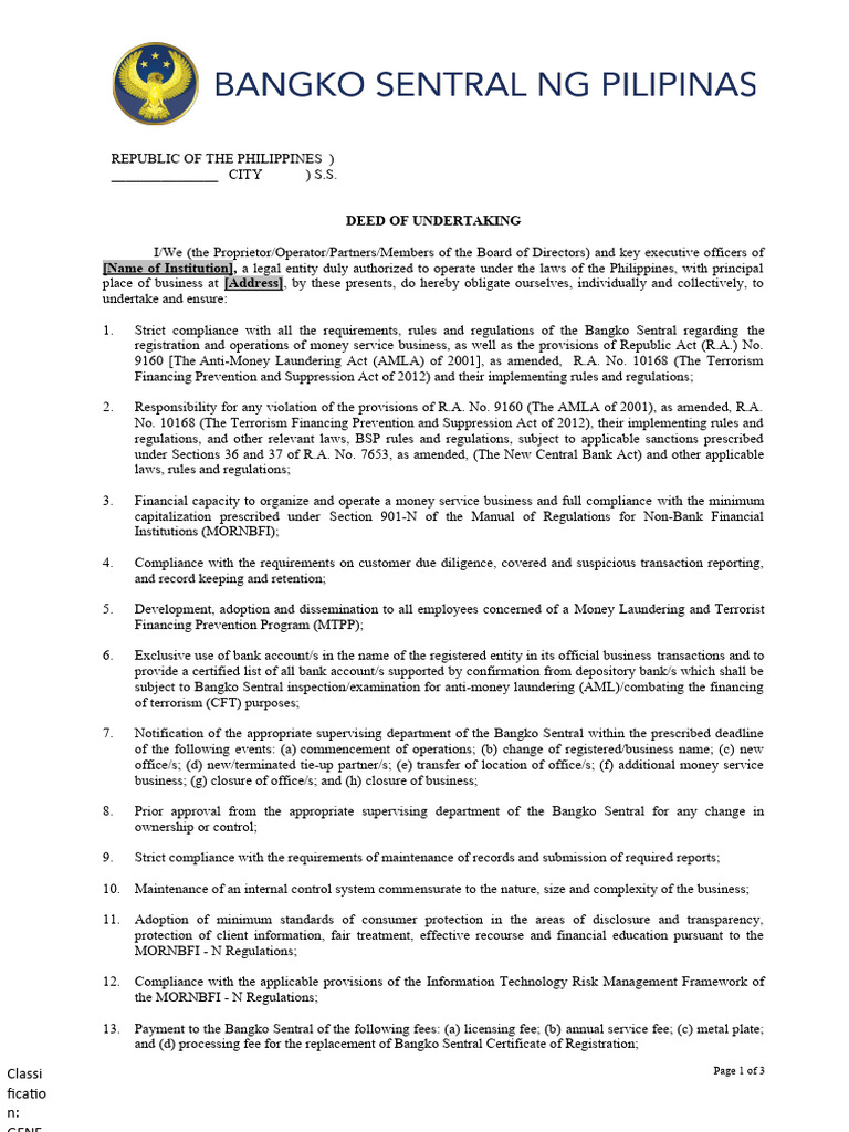 Annex L - Deed of Undertaking (MSB) | Download Free PDF | Money ...