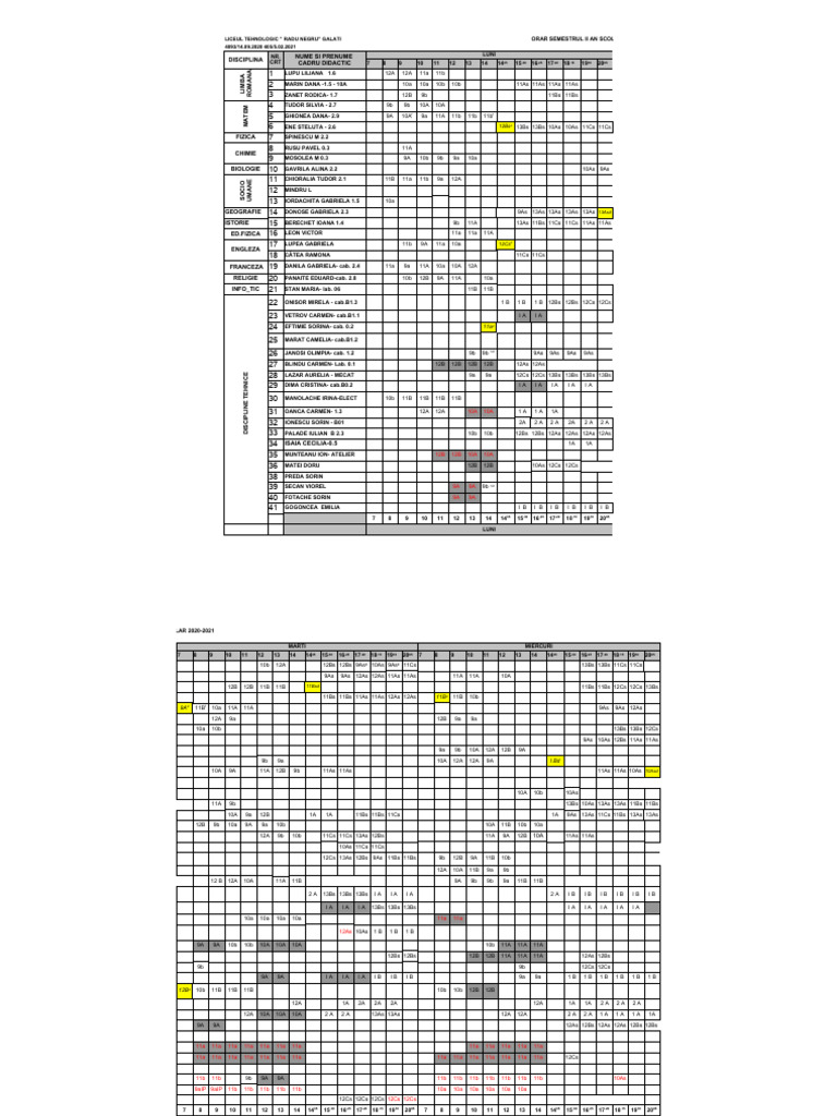 Orar - 2020 - 2021 - LTRN - S19 - S37-9.02.2021 | PDF