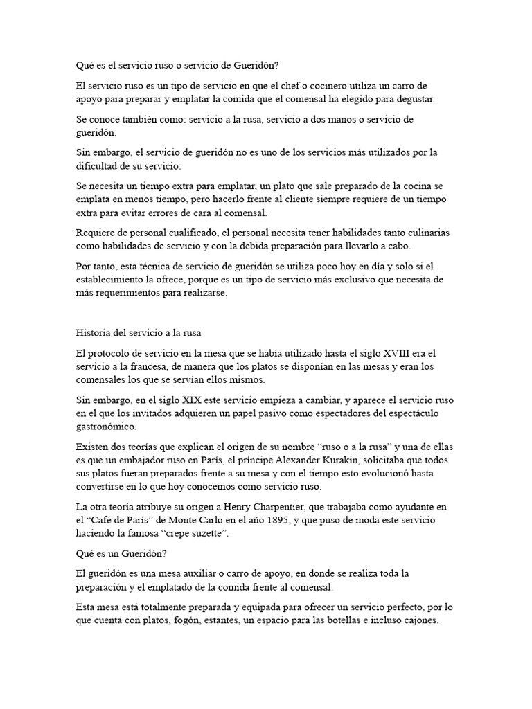 Servicio A La Rusa | PDF | Artes culinarias | Cocinando