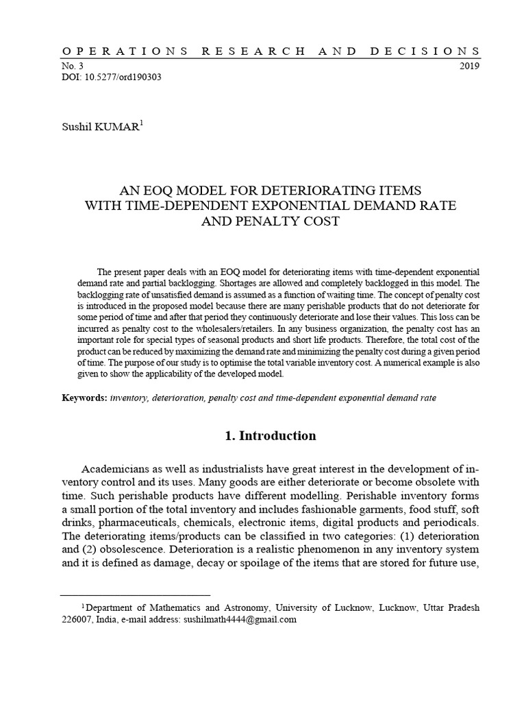 Kumar An Eoq Model For Deteriorating Items With Time Dependent Pdf