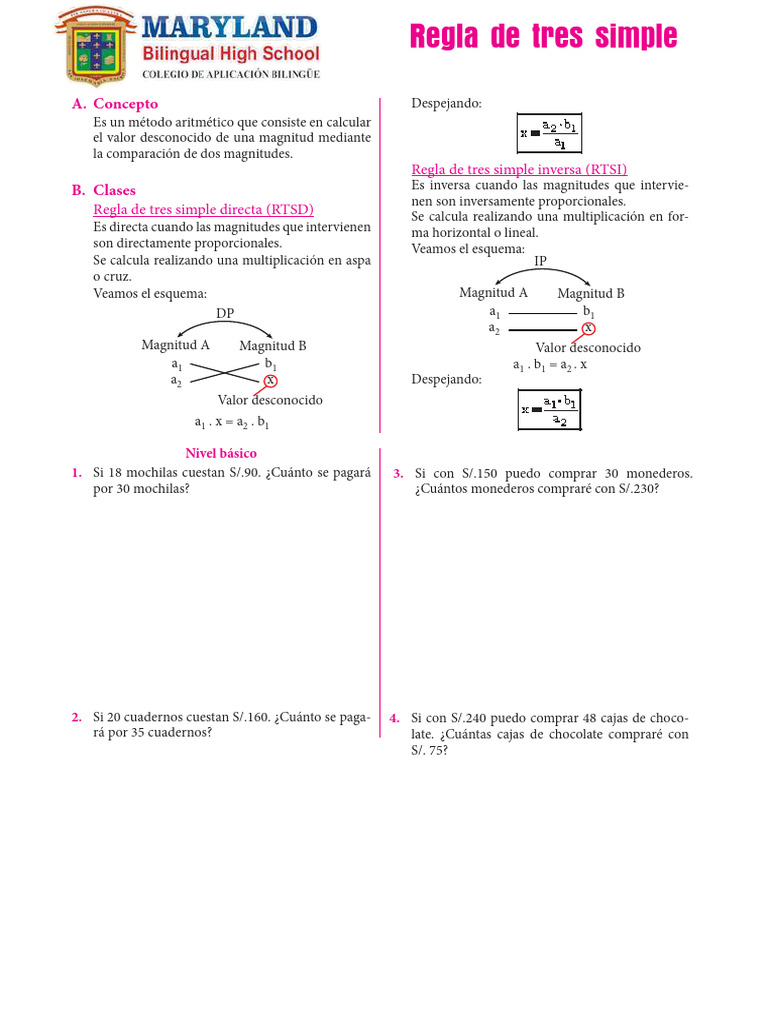 Regla de 3 Simple Ok - Opt | PDF | Matemáticas