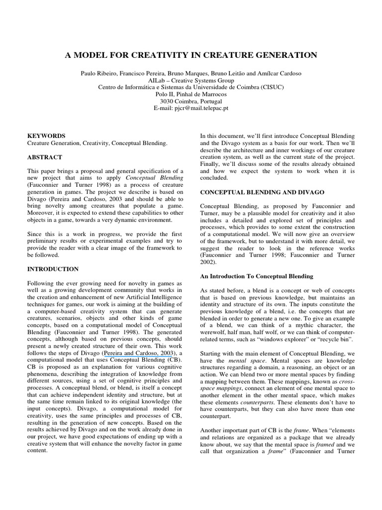 A Model For Creativity in Creature Gener | Download Free PDF | Concept ...